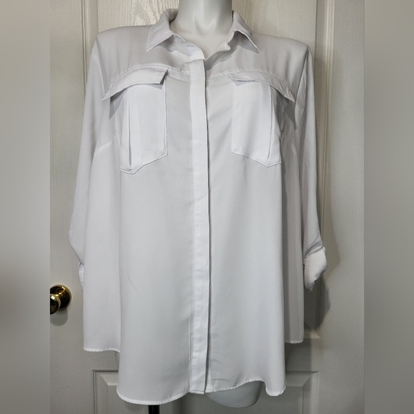 Cato | Tops | Cato White Roll Tab Button Down Top Blouse | Poshmark